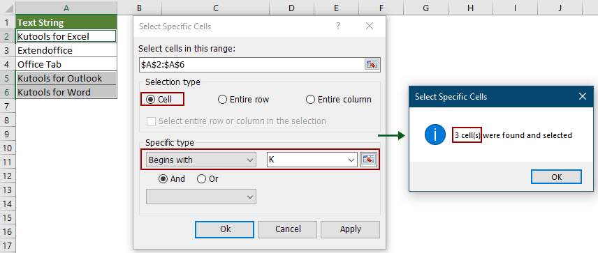 Combine the COUNTIF and LEFT functions to count cells begin with a certain character in Excel