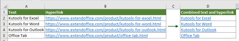 How to combine text and hyperlink into a hyperlinked text in Excel?