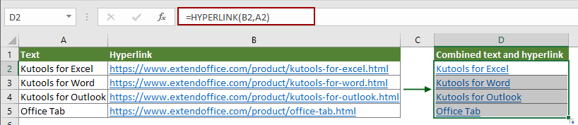 How to combine text and hyperlink into a hyperlinked text in Excel?
