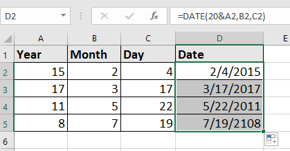 How to combine three cells to create date in Excel?