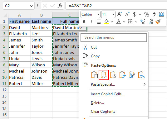 Combine two columns in Excel (Step-by-step tutorial)