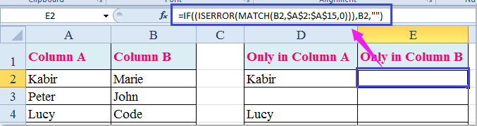 How to compare two columns and list differences in Excel?
