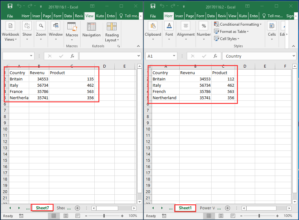How To Compare Two Worksheets In Same Workbook Or Different Workbooks 
