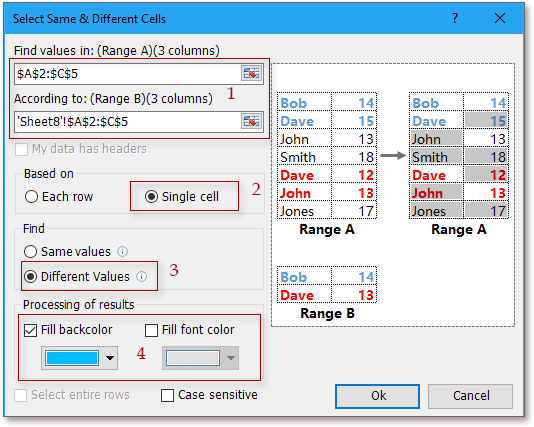 How to compare two worksheets in same workbook or different workbooks?
