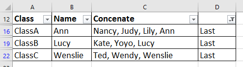 How to concatenate rows into one cell based on group in Excel?