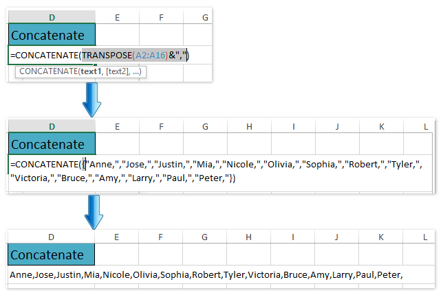How To Concatenate Range cells With Comma Space Line Break In Excel 