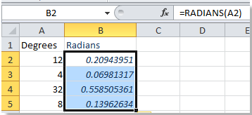 Comment convertir l'angle entre les degrés et les radians dans Excel?