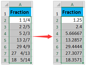 How to convert between fraction and decimal in Excel?