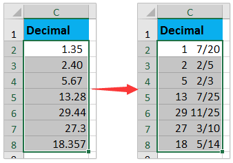 How to convert between fraction and decimal in Excel?