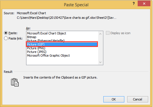 How to save or convert charts as GIF images in Excel?