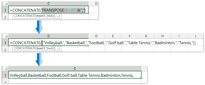 How To Convert Column List To Comma Separated List In Excel 