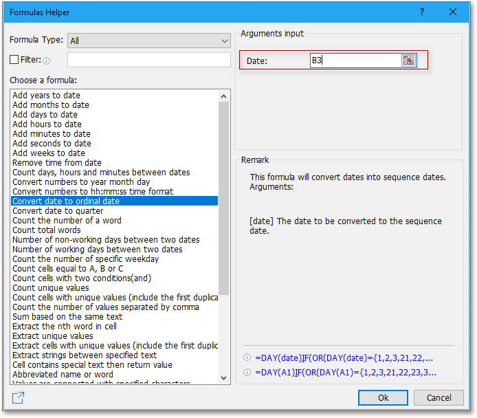 How to convert date to ordinal date format in Excel?