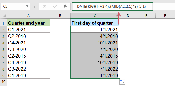 How to calculate quarter and year from date in Excel?