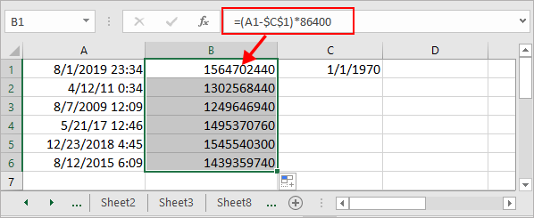 How To Convert Between Date And Unix Timestamp In Excel 