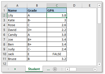 How to convert letter grade to number in Excel?