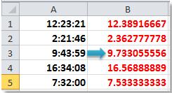 How to convert hours, minutes and seconds to decimal hours in Excel?