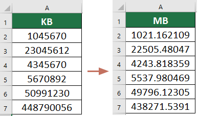 Easily convert between kb and mb, gb, tb and vice versa in Excel