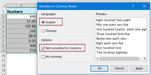 How to quickly convert numbers to English words in Excel?