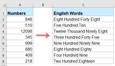 How to quickly convert numbers to English words in Excel?