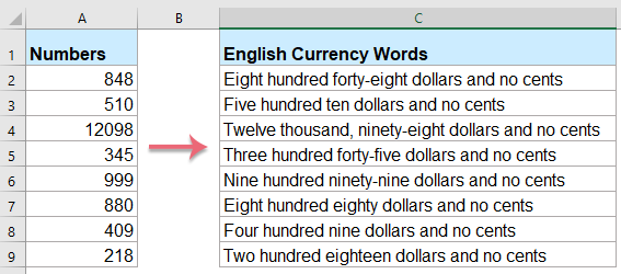 How to quickly convert numbers to English words in Excel?