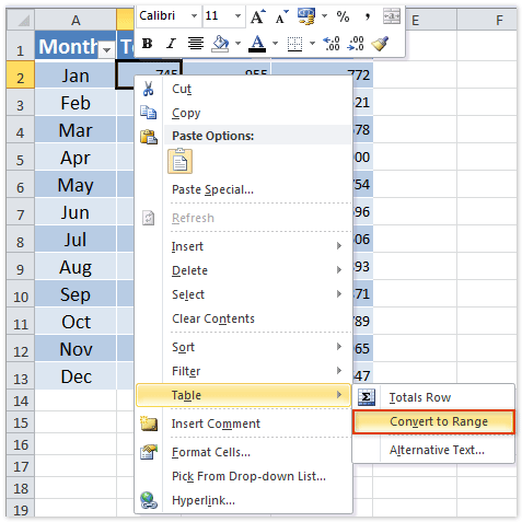 How to convert range to table or vice versa in Excel?