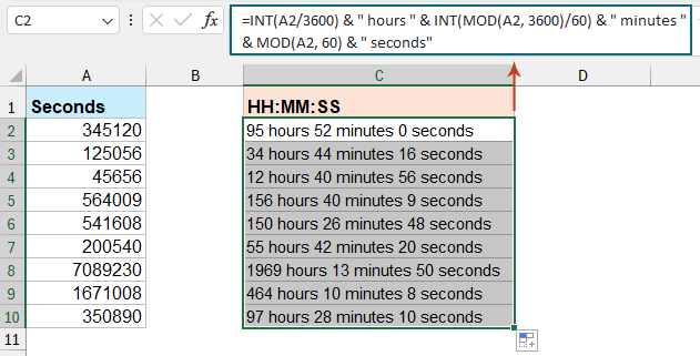 Convert seconds to HH:MM:SS time format in Excel – 2 easy ways