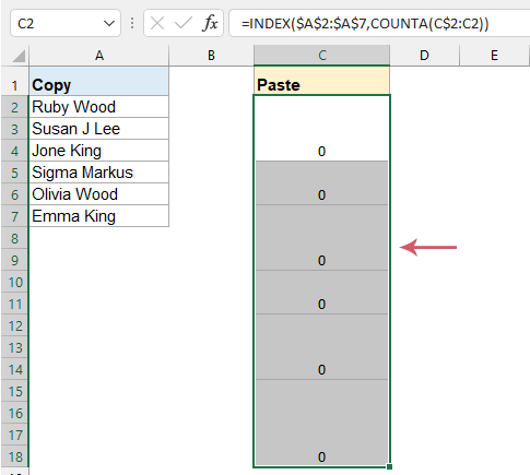 How to copy data from single cells and paste them to merged cells?