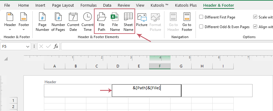 Insert file path / name into cell / header or footer in Excel - Full guide