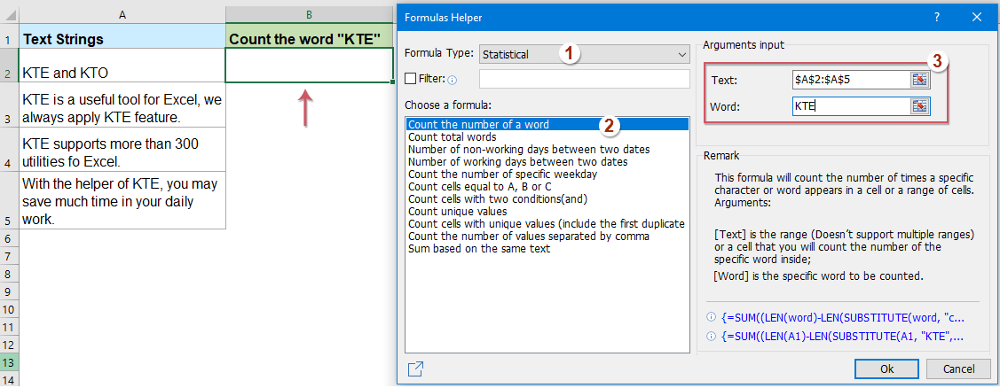 How to count the number of times a word appears in a range?