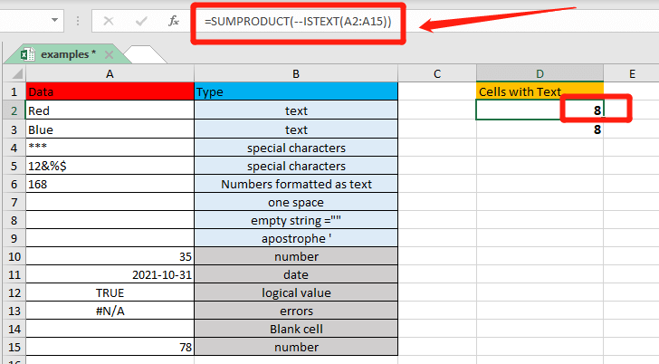 Hoe cellen met tekst te tellen in Excel