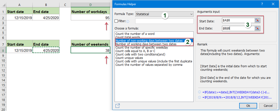 How To Count The Number Of Days Workdays Weekends Between Two Dates