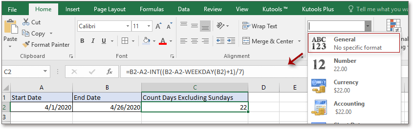 How To Count The Days Excluding Sundays Between Two Dates In Excel 