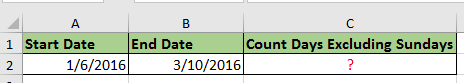 How to count the days excluding Sundays between two dates in Excel?