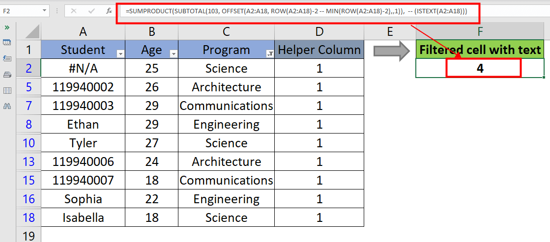 How To Count Filtered Cells With Text In Excel 