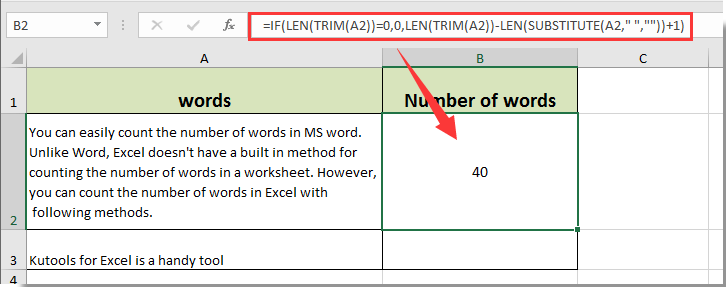 How To Count The Number Of Words In A Cell Or A Range Cells In Excel 