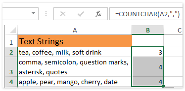 How to count specific characters (comma/semicolon/question marks) in cell/range in Excel?