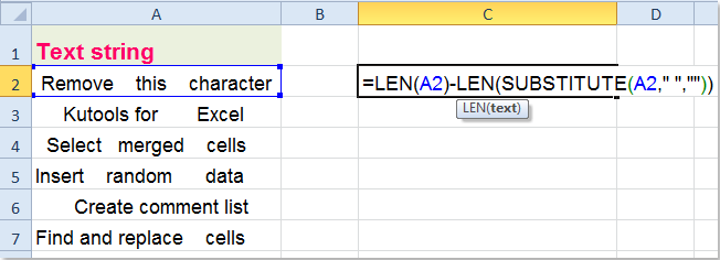 How to count the number of spaces of text string in Excel?
