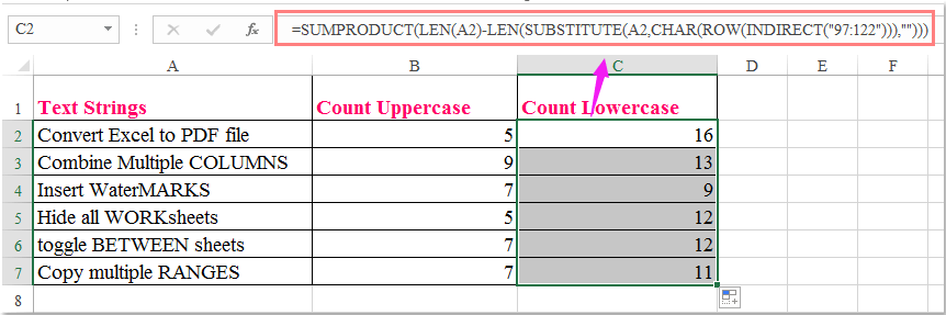 How to count the number of uppercase or lowercase letter in cell?