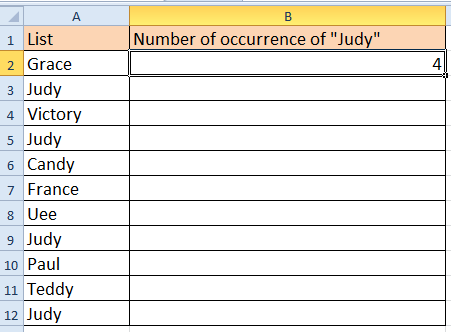 How to count the number of occurrences of a word in a column in Excel?
