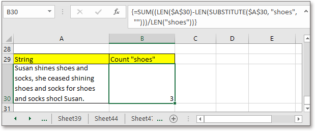How to count the number of occurrences of a word in a column in Excel?