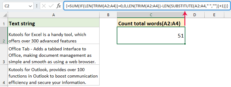 Quickly count total words / specific words in Excel