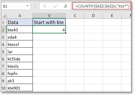 How to count if cells are start with or end with specific text in Excel?