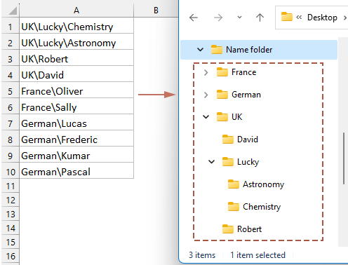 Create multiple folders and subfolders from a list of data in Excel