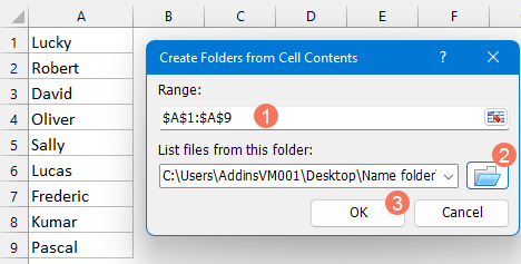 Create multiple folders and subfolders from a list of data in Excel
