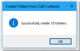 How to quickly create folders based on cell values in Excel?