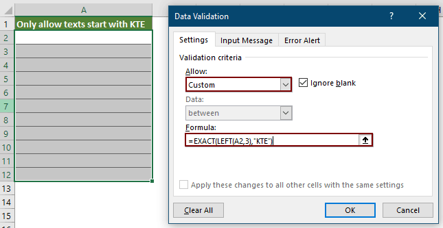 How to limit entries to only allow values that start/end with certain texts in Excel?