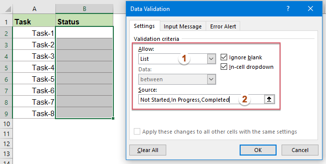 Excel 데이터 유효성 검사 Excel에서 데이터 유효성 검사 추가 사용 복사 및 제거