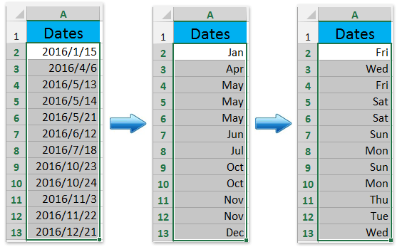 How to format date to show abbreviated day of week or month in Excel?