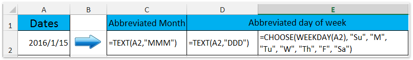 How to format date to show abbreviated day of week or month in Excel?