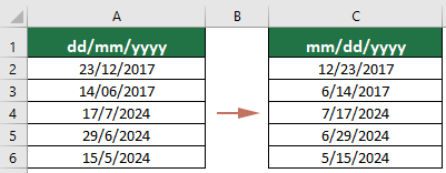Convert Excel date format from dd/mm/yyyy to mm/dd/yyyy